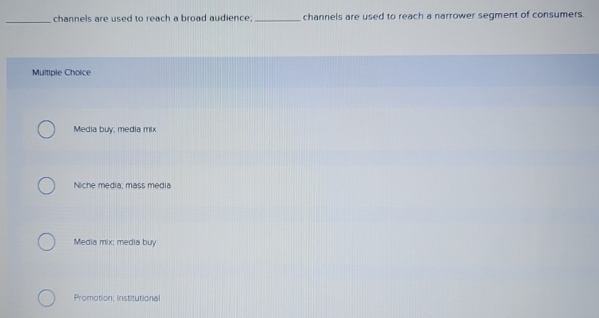 Solved channels are used to reach a broad audience. channels | Chegg.com