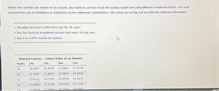 Solved Before she commits any money to an account, Amy wants | Chegg.com