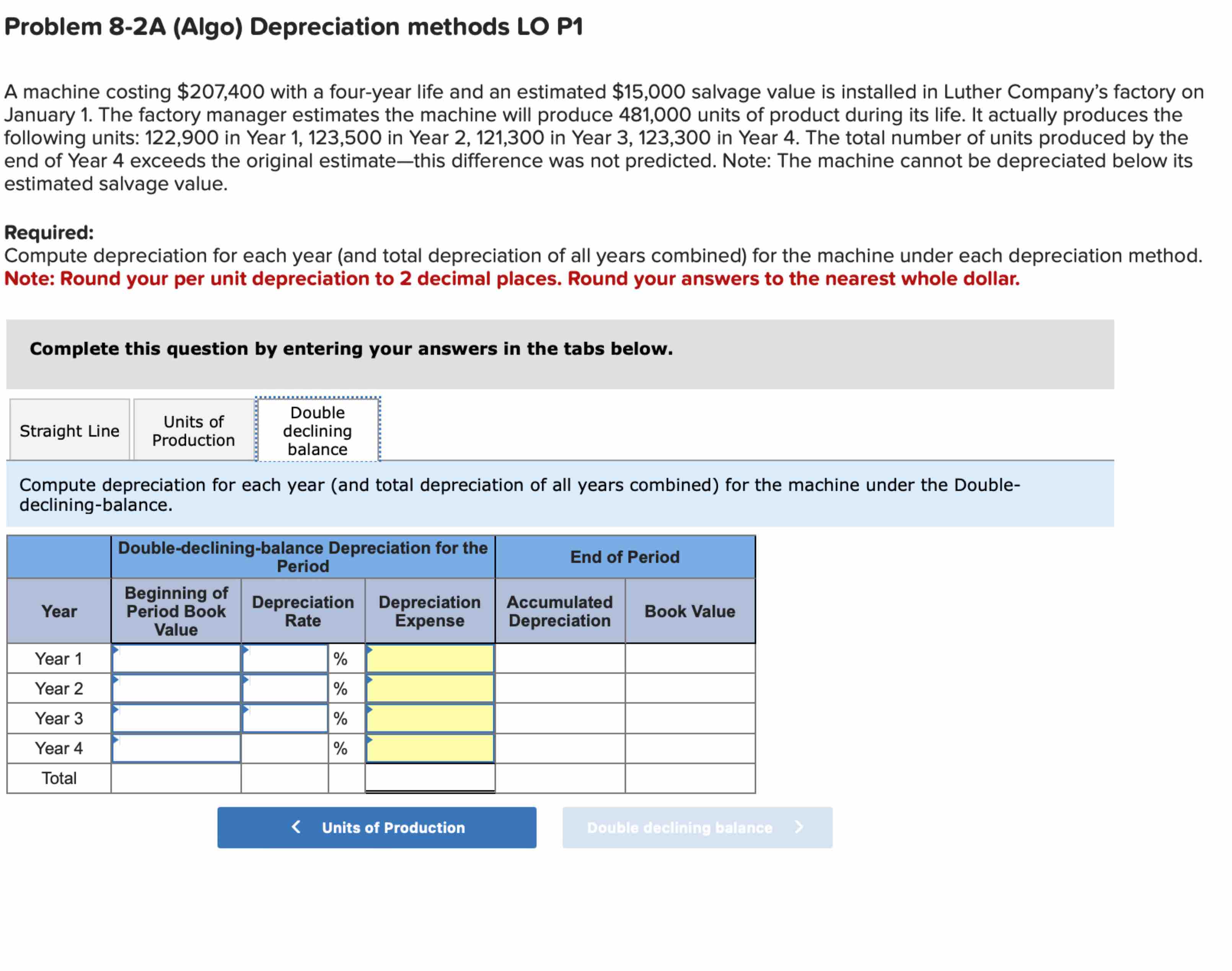 Solved Problem 8-2A (Algo) Depreciation methods LO P1A | Chegg.com Solved Problem 8-2A (Algo) Depreciation methods LO P1A | Chegg.com