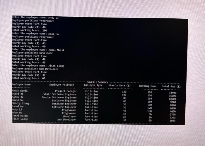 Solved Homewark w 02 : Employee payroll system You kave an | Chegg.com
