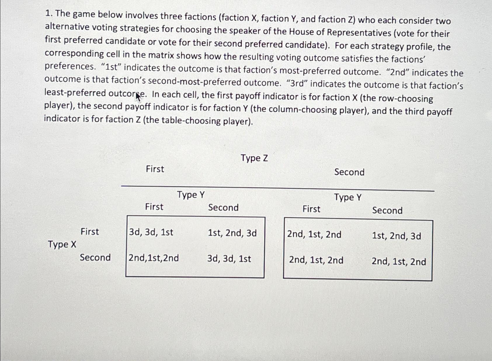 Solved The game below involves three factions (faction x, | Chegg.com