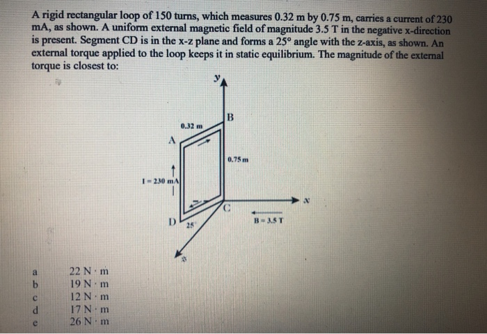 Solved A rigid rectangular loop of 150 turns, which measures | Chegg.com