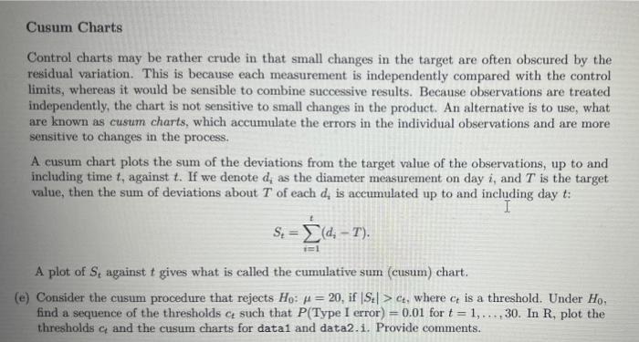 Solved Cusum Charts Control charts may be rather crude in | Chegg.com