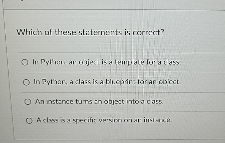 Solved Which of these statements is correct?In Python, an | Chegg.com