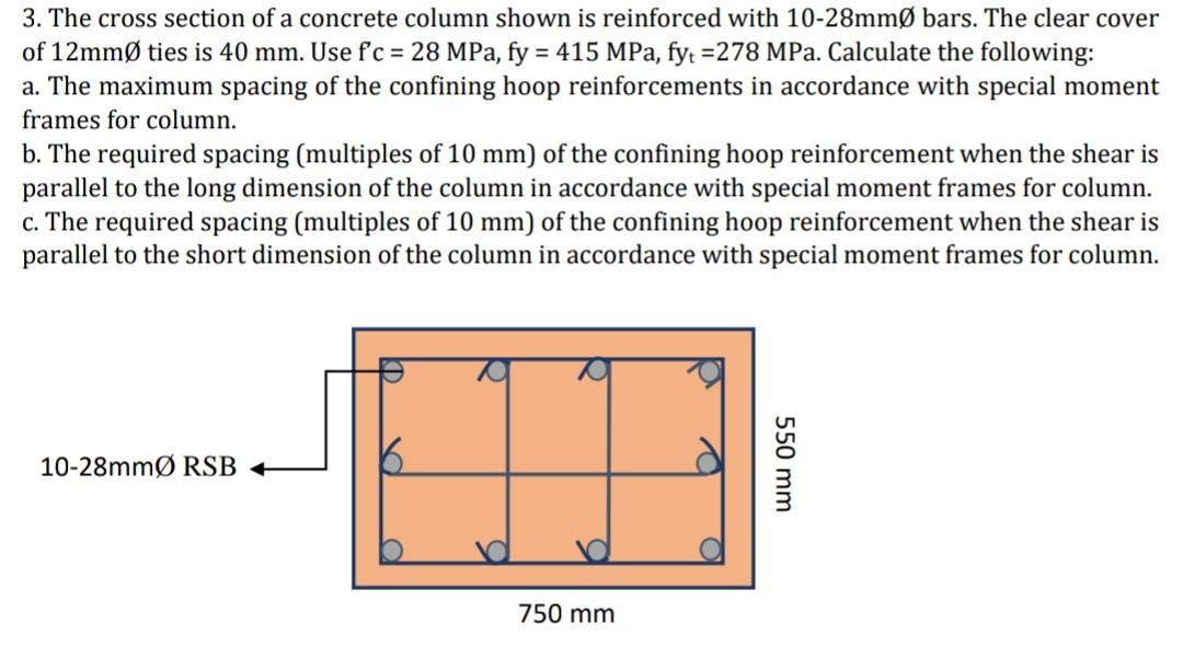 Solved 3. The cross section of a concrete column shown is | Chegg.com