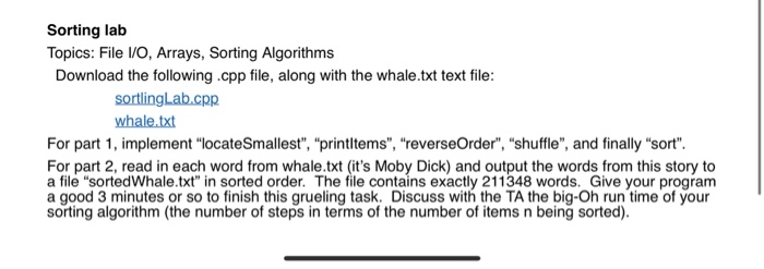 Solved Sorting lab Topics: File 1/0, Arrays, Sorting | Chegg.com