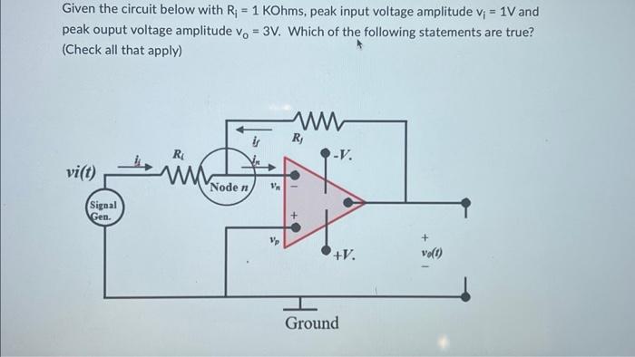 Solved Given the circuit below with Ri=1KOhms, peak input | Chegg.com