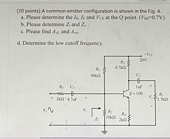 Solved (20 points) A common-emitter configuration is shown | Chegg.com