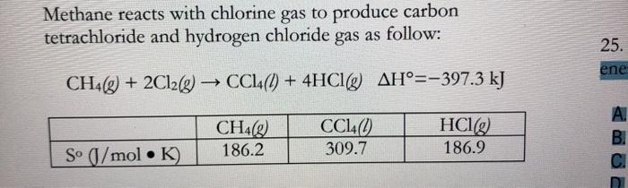 Solved Methane reacts with chlorine gas to produce carbon | Chegg.com