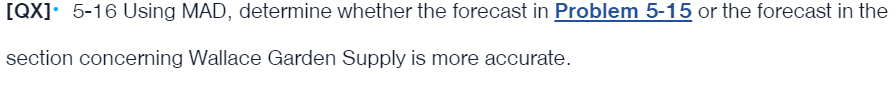 Solved [QX]* 5-16 ﻿Using MAD, determine whether the forecast | Chegg.com