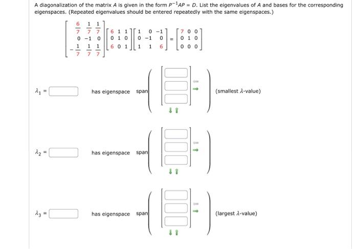 Solved A diagonalization of the matrix A is given in the | Chegg.com