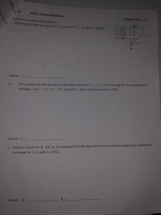 Solved Code: P4 Area: Circuits/Electronics nsider the op-amp | Chegg.com