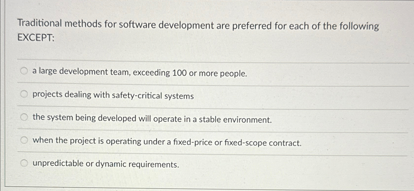Solved Traditional methods for software development are | Chegg.com