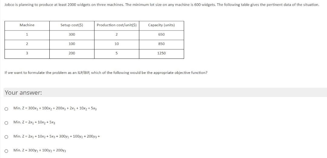 Solved Jobco is planning to produce at least 2000 widgets on | Chegg.com
