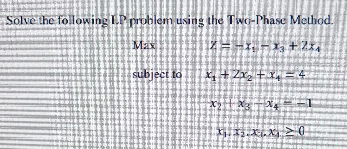 Solved Solve the following LP problem using the Two-Phase | Chegg.com