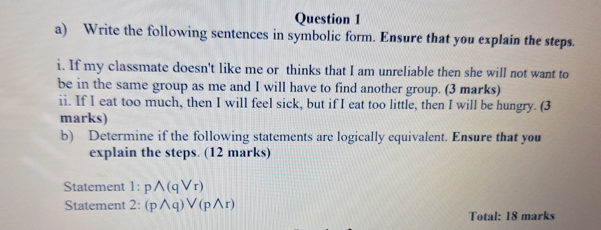 Solved Question 1a) ﻿Write the following sentences in | Chegg.com