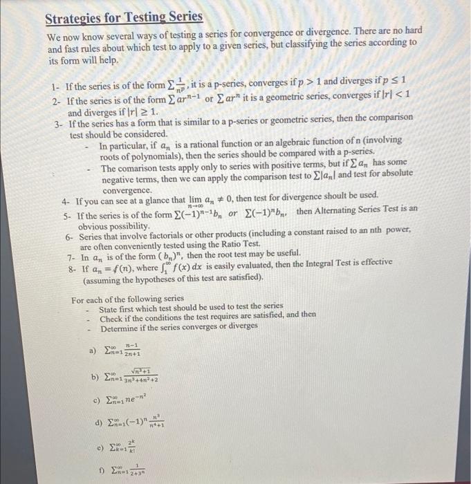 Solved Strategies for Testing Series We now know several | Chegg.com