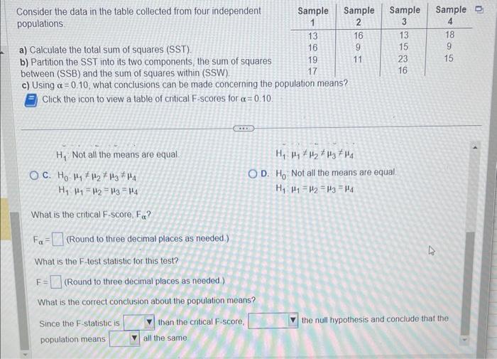 Solved Using α=0.10, what conclusions can be made concerning | Chegg.com