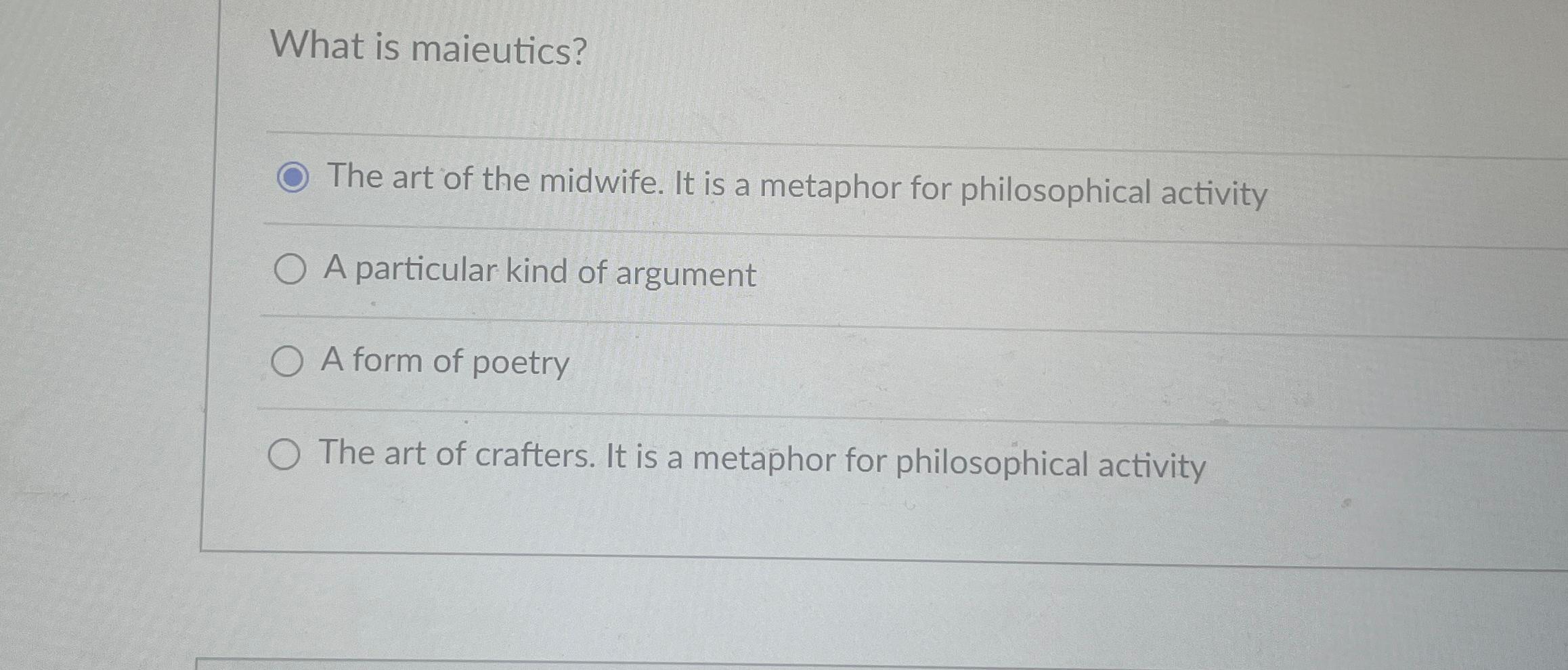 Solved What is maieutics?The art of the midwife. It is a | Chegg.com
