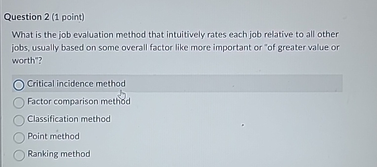 Solved Question 2 (1 ﻿point)What is the job evaluation | Chegg.com