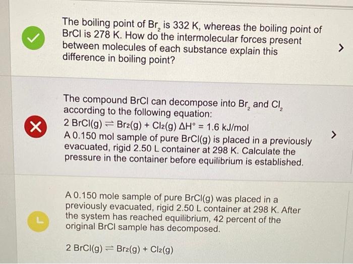 Solved Br2 and Cl2 can react to form BrCl. The compound BrCl | Chegg.com
