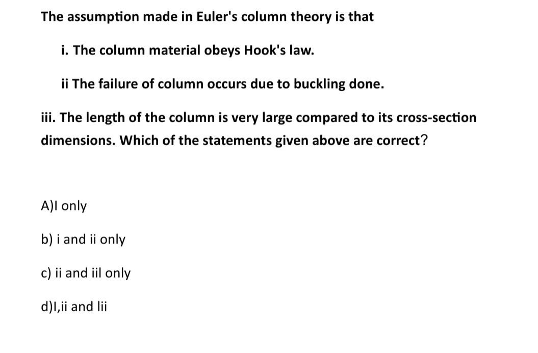 Solved The assumption made in Euler's column theory is that | Chegg.com