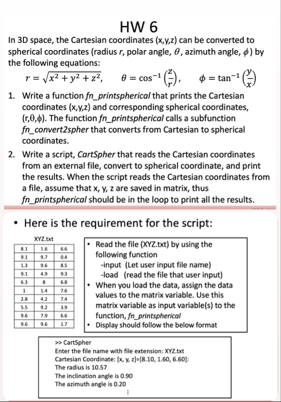 Solved Hw 6in 3d Space The Cartesian Coordinates X Y Z
