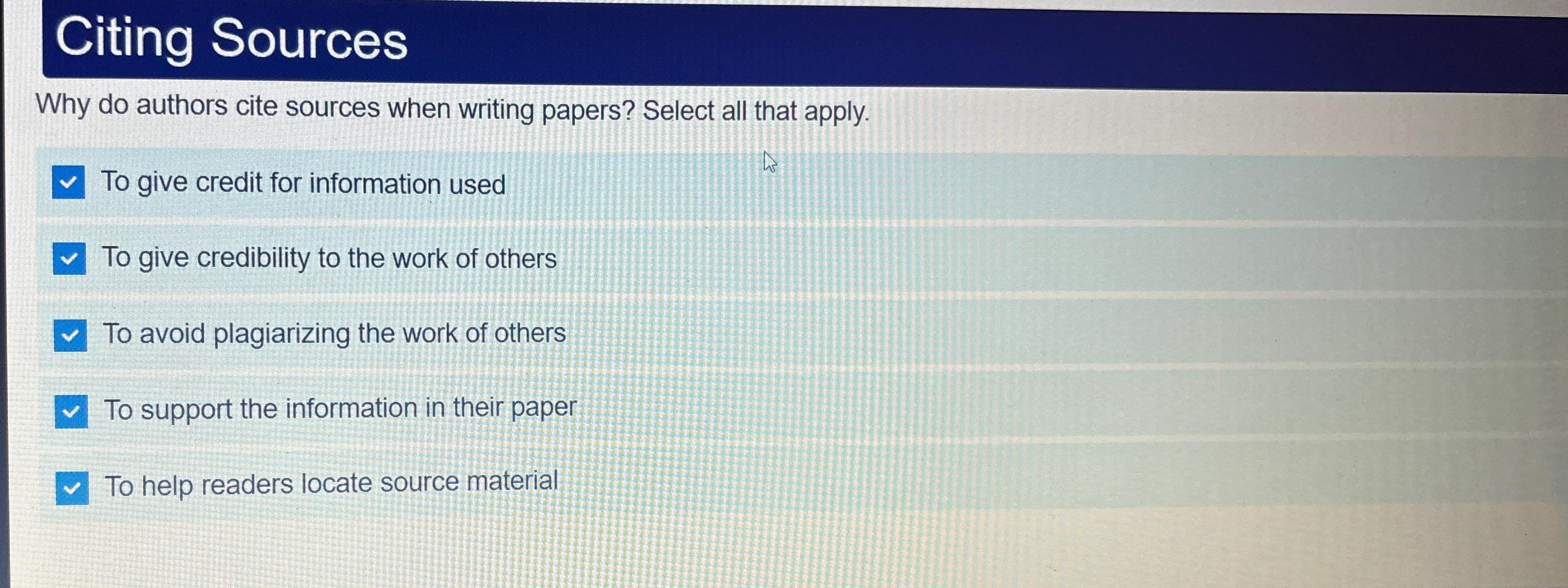 Solved Citing SourcesWhy do authors cite sources when | Chegg.com