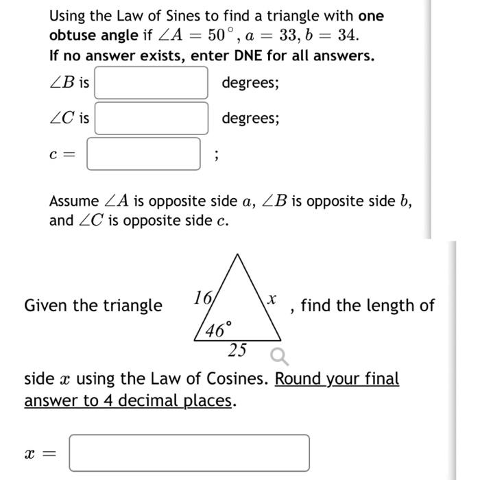 Solved = Using the Law of Sines to find a triangle with one | Chegg.com