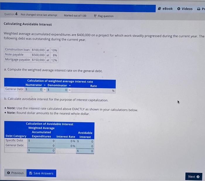 Calculating Avoidable Interest Weighted average | Chegg.com