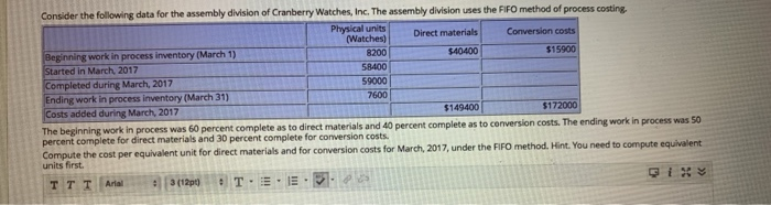 Solved Consider the following data for the assembly division | Chegg.com