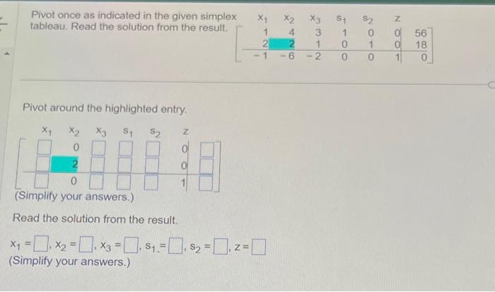 Pivot once as indicated in the given simplex | Chegg.com