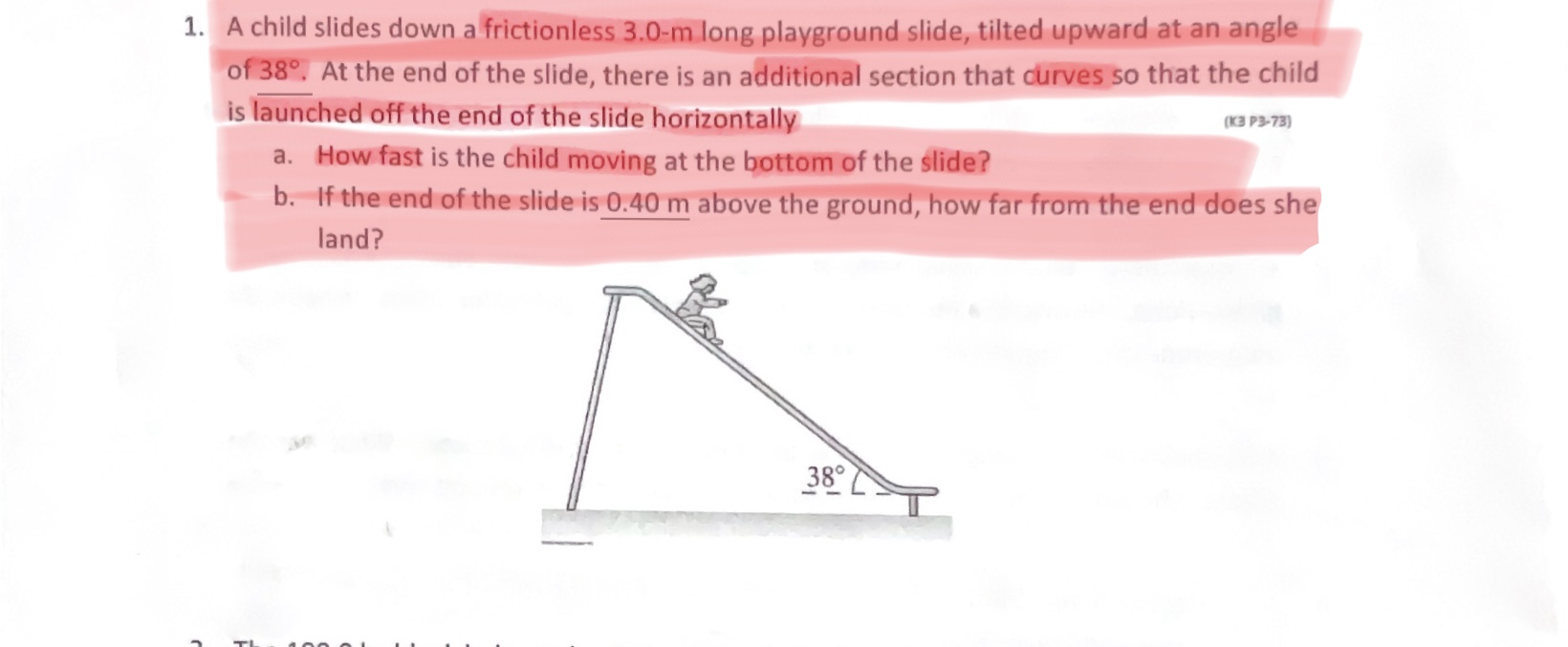Solved A child slides down a frictionless 3.0-m ﻿long | Chegg.com