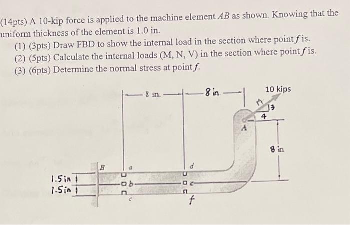 Solved (14pts) A 10-kip force is applied to the machine | Chegg.com