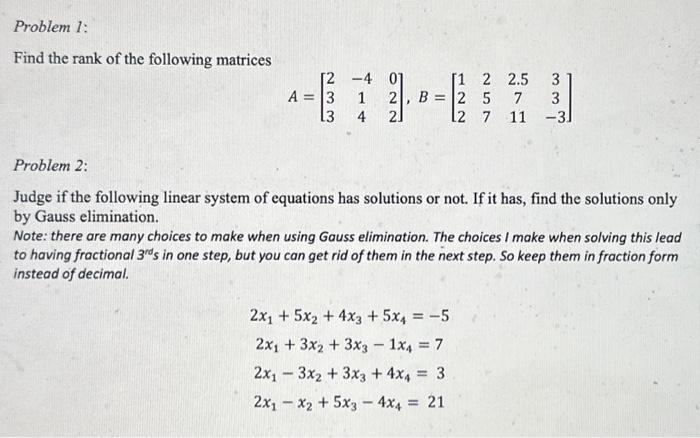 Solved Find the rank of the following matrices | Chegg.com