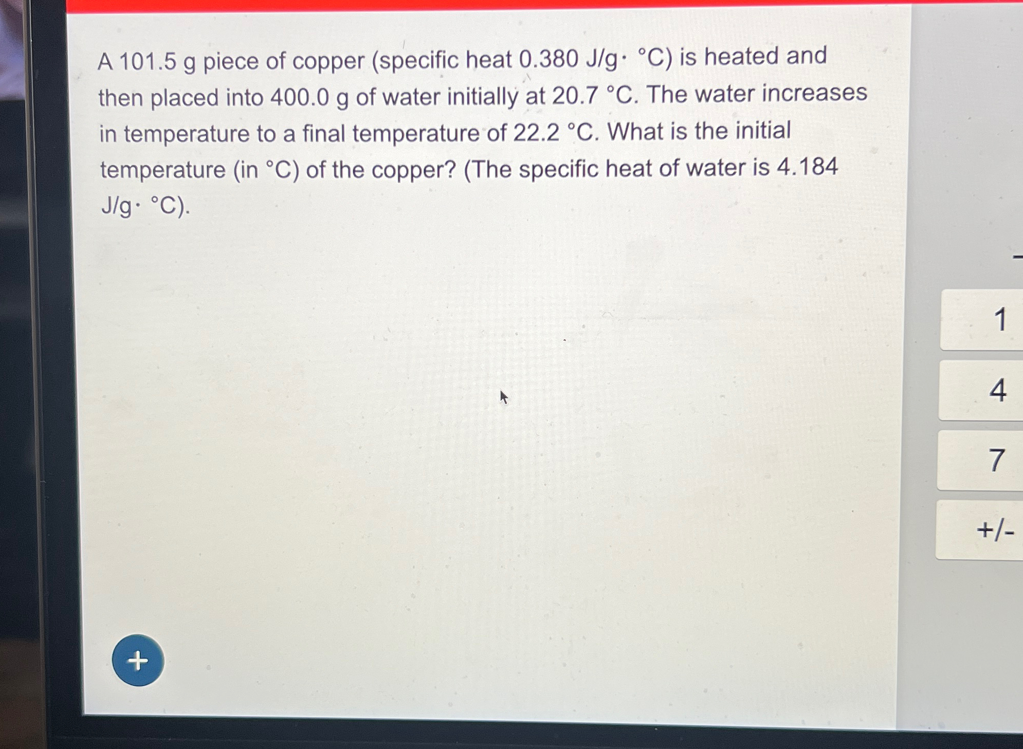 Solved A 101.5g ﻿piece of copper (specific heat 0.380Jg*°C ) | Chegg.com