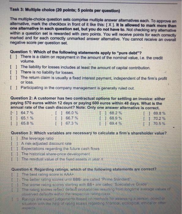 Task 3: Multiple choice ( 20 points; 5 points per | Chegg.com Task 3: Multiple choice ( 20 points; 5 points per | Chegg.com