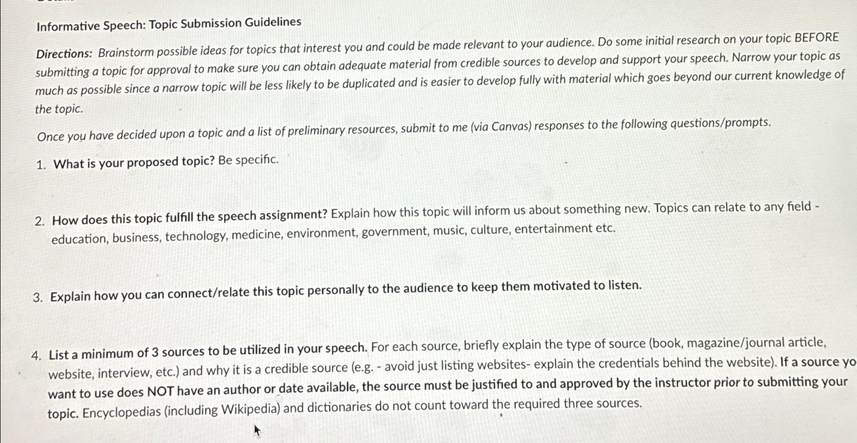 Solved Informative Speech: Topic Submission | Chegg.com