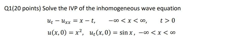 Solved Q1(20 points) Solve the IVP of the inhomogeneous wave | Chegg.com