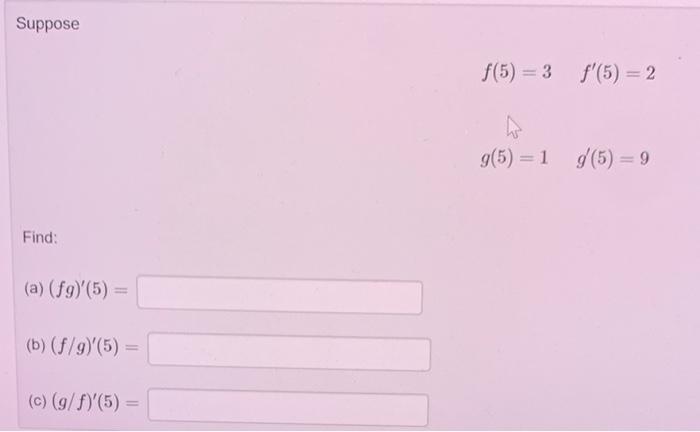 Solved Suppose F 5 3f′ 5 2 G 5 1g′ 5 9 Find A