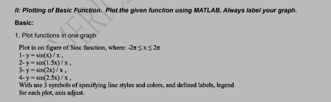 Solved II: Plotting of Basic Function. Plot the given | Chegg.com