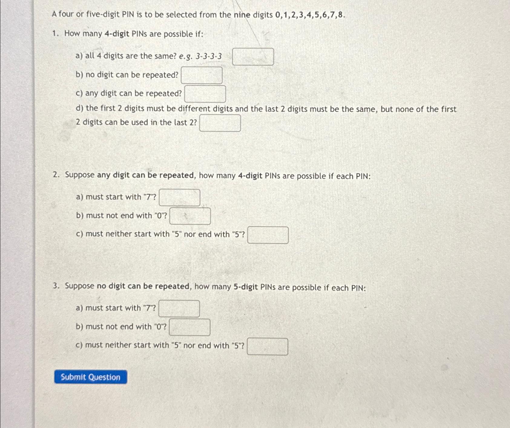 Solved A four or five-digit PIN is to be selected from the | Chegg.com