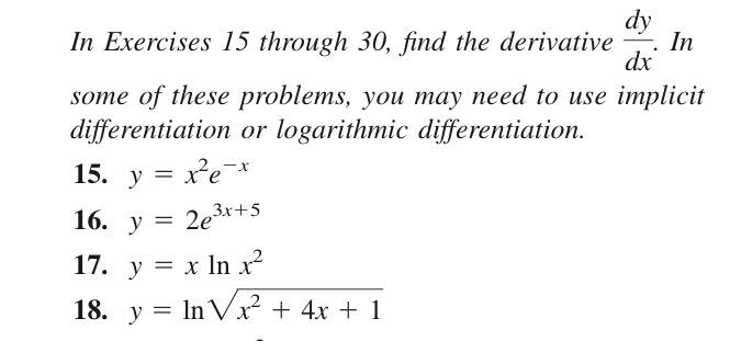 Solved In Exercises 18, ﻿find the derivative dydx. ﻿In some | Chegg.com