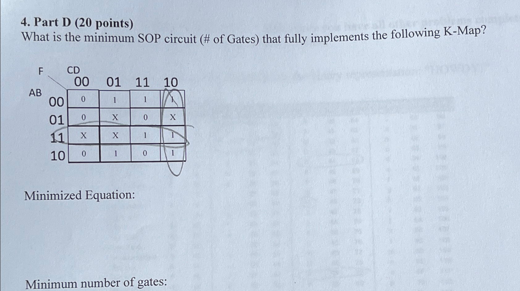 Solved Part D (20 points)What is the minimum SOP circuit (# | Chegg.com Solved Part D (20 points)What is the minimum SOP circuit (# | Chegg.com