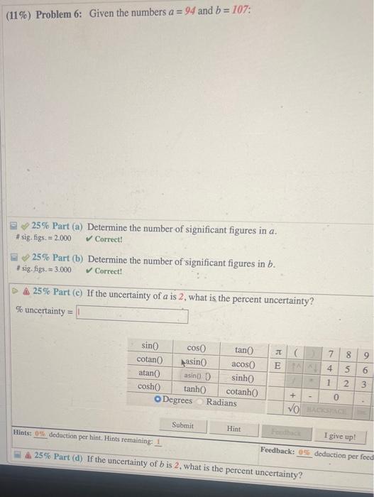 Solved (11\%) Problem 6: Given the numbers a=94 and b=107 : | Chegg.com