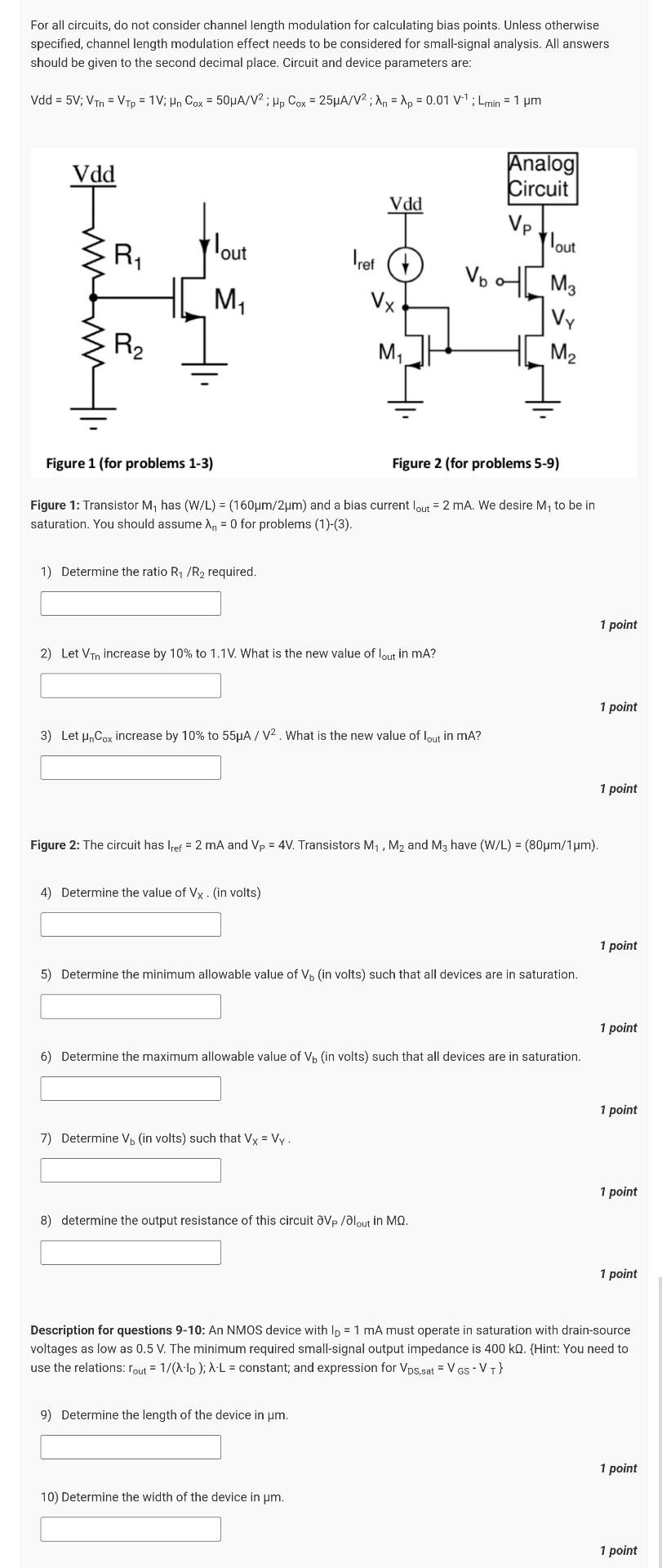 Solved For all circuits, do not consider channel length | Chegg.com