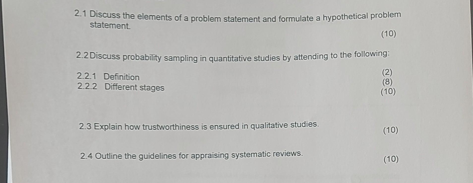 Solved 2.1 Discuss the elements of a problem statement and | Chegg.com