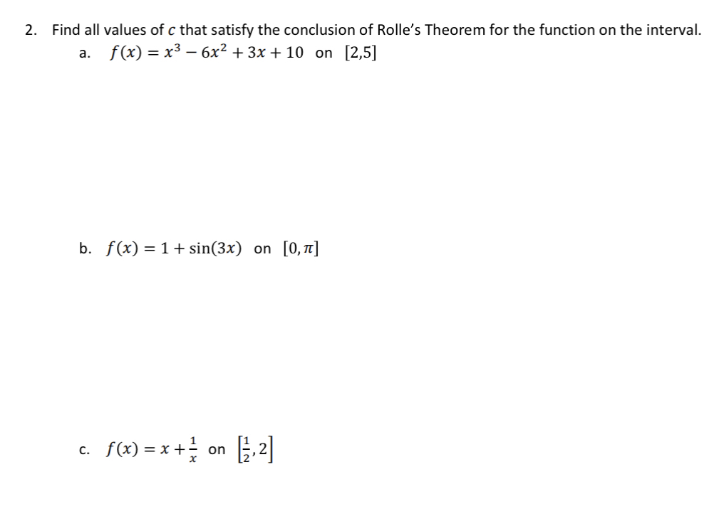 Solved Find All Values Of C ﻿that Satisfy The Conclusion Of