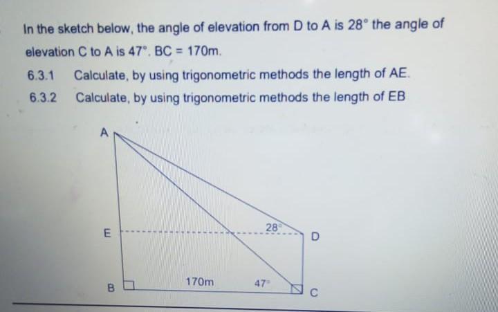 Solved In the sketch below, the angle of elevation from D to | Chegg.com