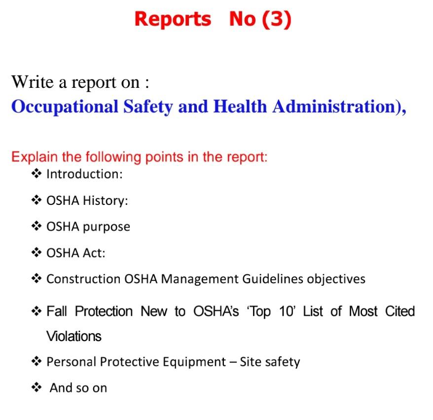 Solved Reports No (3) Write a report on : Occupational | Chegg.com